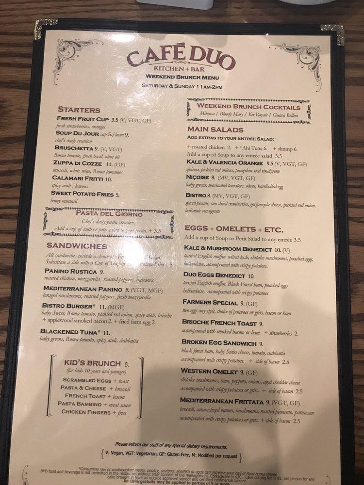 Menu at Cafe Duo restaurant Greenville NC, Greenville, 505 Red Banks Rd C