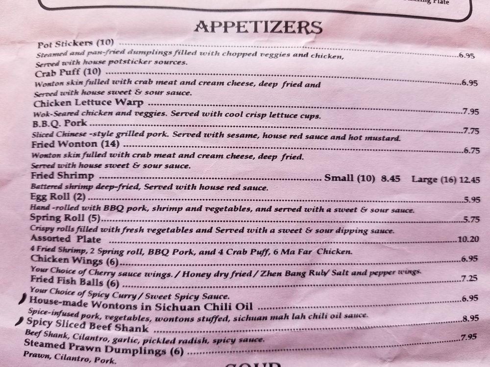 Menu at Chef Zhao restaurant, Portland