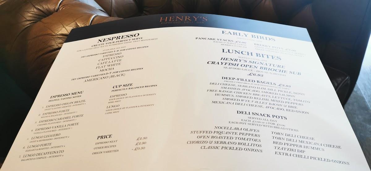 Menu at Henry's cafe, Chepstow
