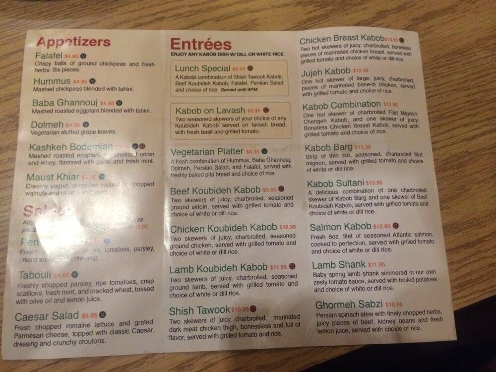 Menu at Kabobi - Persian and Mediterranean Grill restaurant, Chicago