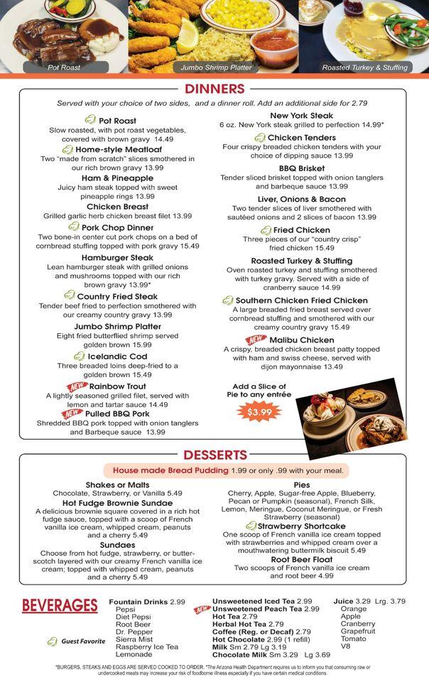Menu at Sally B's Cafe, Prescott Valley