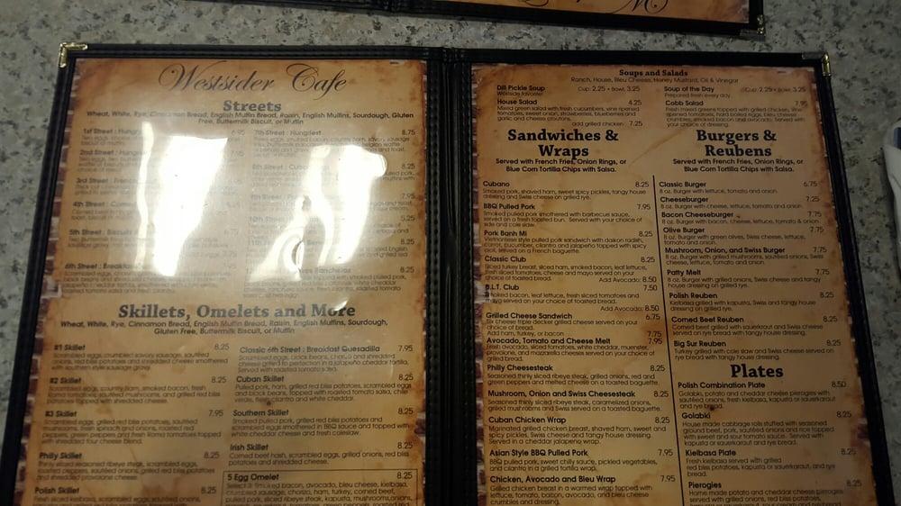 Menu at Westsider Cafe, Grand Rapids
