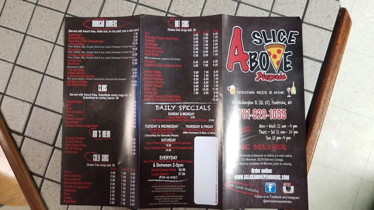 Menu at A Slice Above Pizzeria, Pembroke
