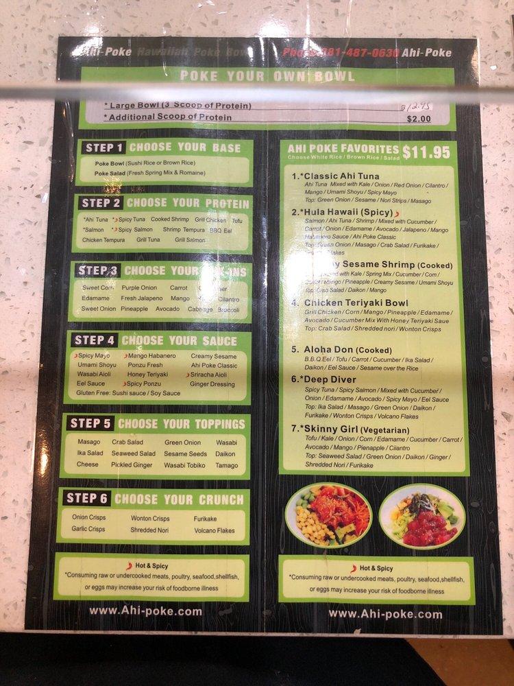 Menu at Ahi Poke - Hawaiian Bowls & Tapioca Tea restaurant, Pasadena