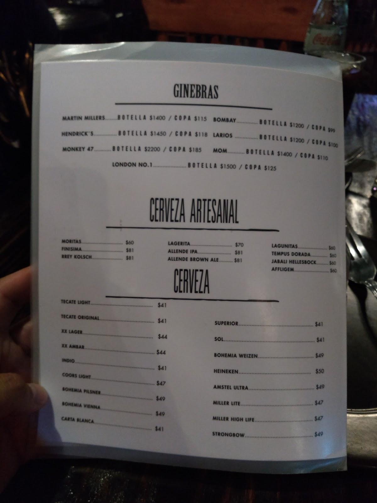 Carta del pub y bar Botanero Moritas Insurgentes, Monterrey, Av ...