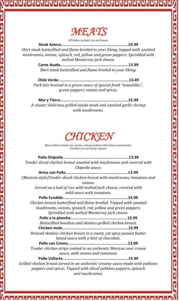 Menu at Casa Azteca Mexican Restaurant, Fort Pierce