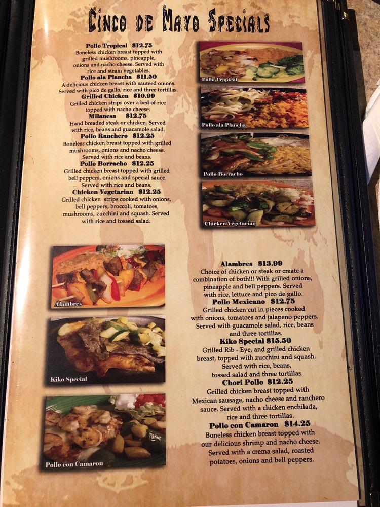 Menu at Cinco de Mayo Mexican Cuisine restaurant, Moncks Corner