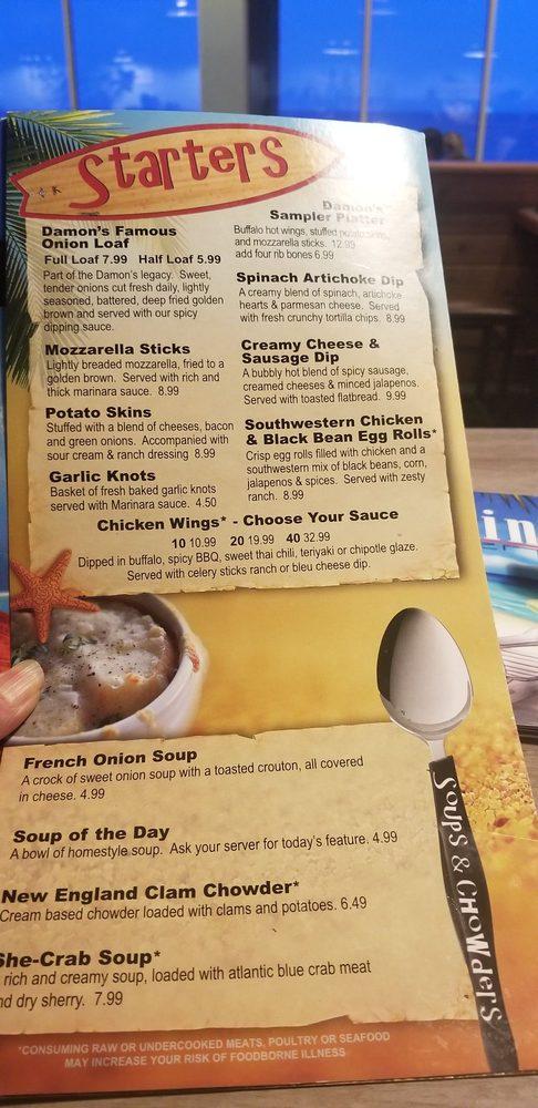 Menu at Damon's BBQ, Myrtle Beach