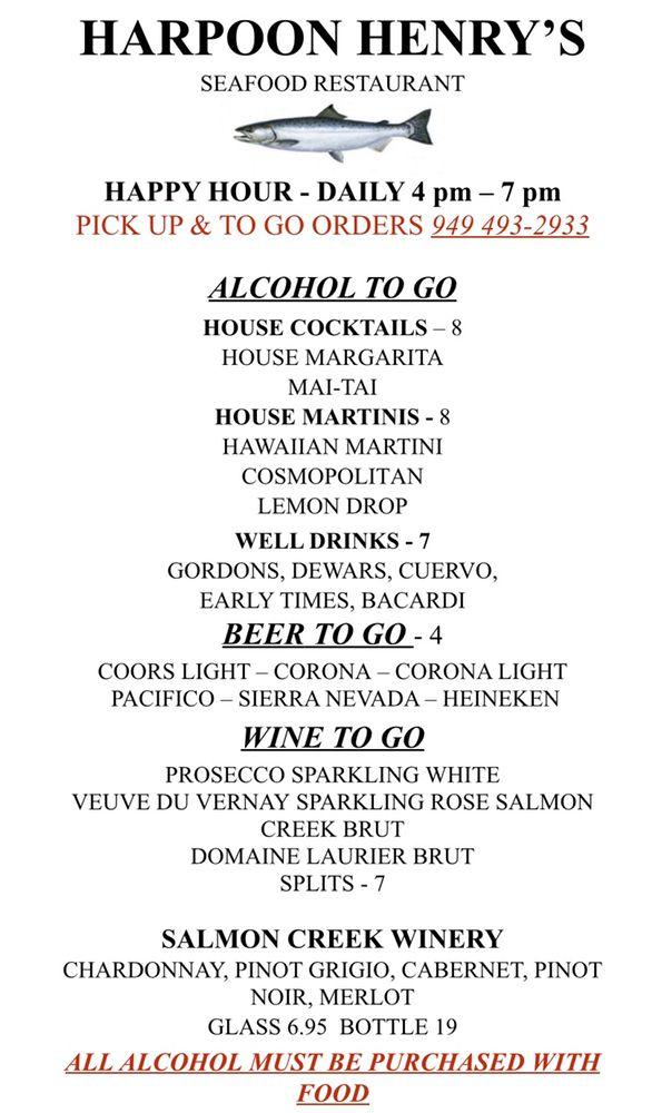 Menu at Harpoon Henry's Seafood Restaurant, Dana Point