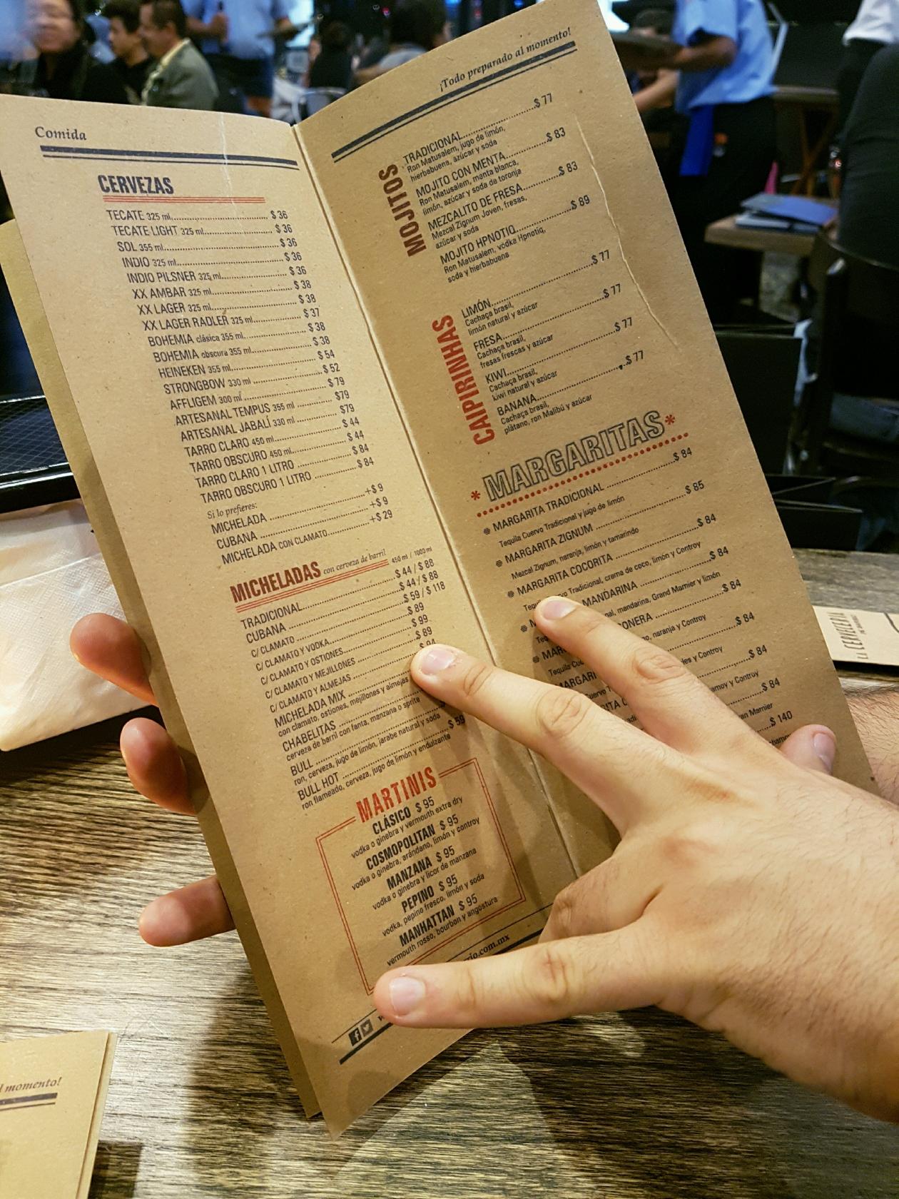 Menu at La Cervecería de Barrio-Mundo E, Tlalnepantla de Baz