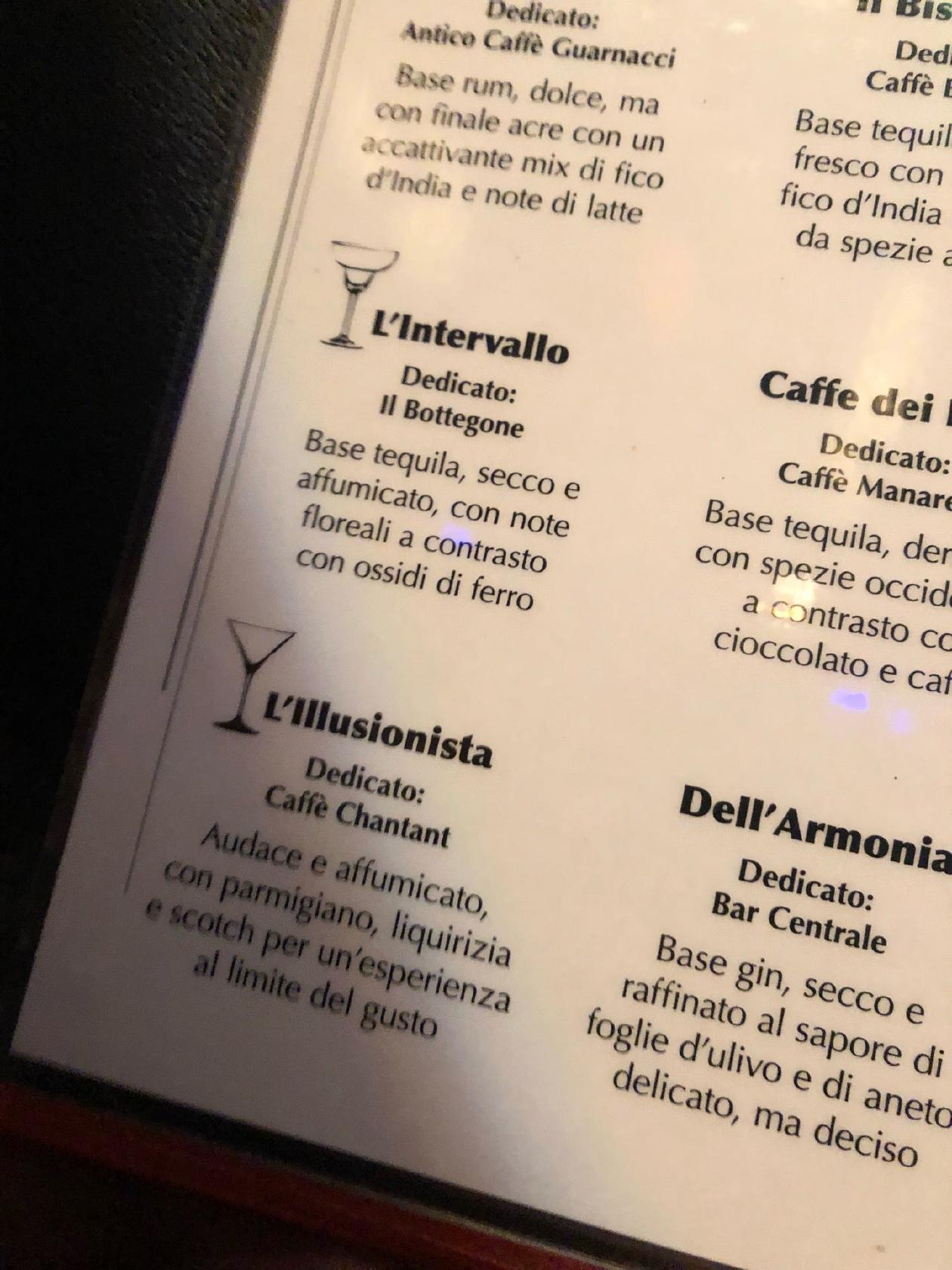Menu at Mayday Club, Florence
