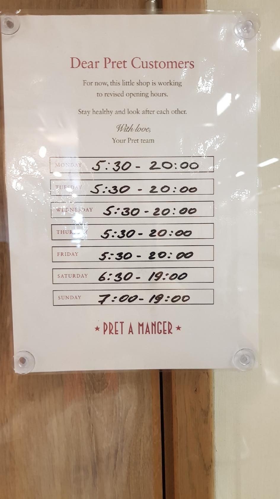 Menu at Pret A Manger, London, Paddington Station