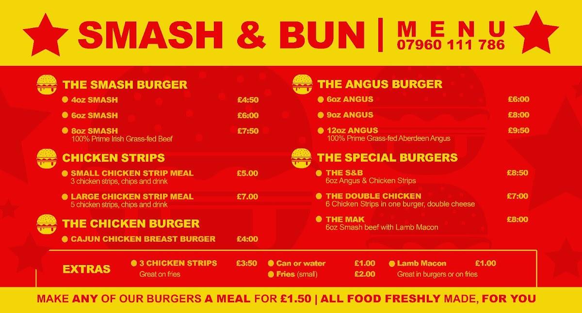Menu at Smash & Bun restaurant, Birmingham