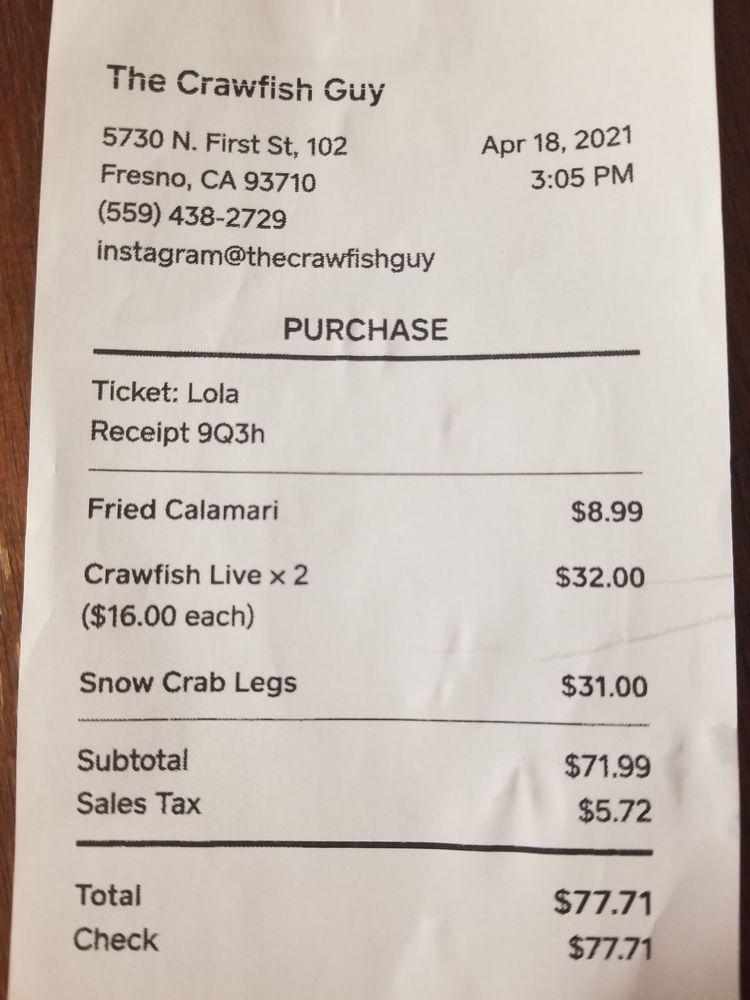 Menu at The Crawfish Guy restaurant, Fresno