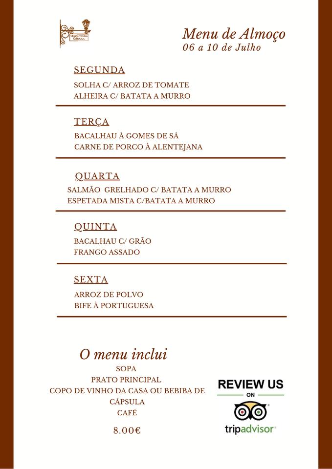 Menu at Velhos Tempos restaurant, Braga