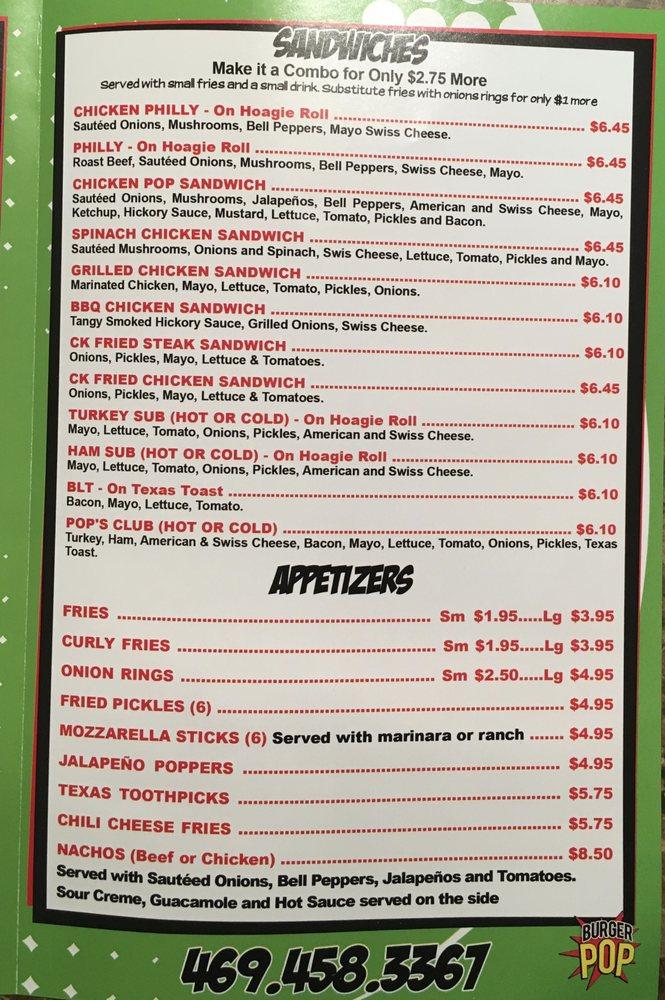 Menu at BURGER POP restaurant, Mesquite