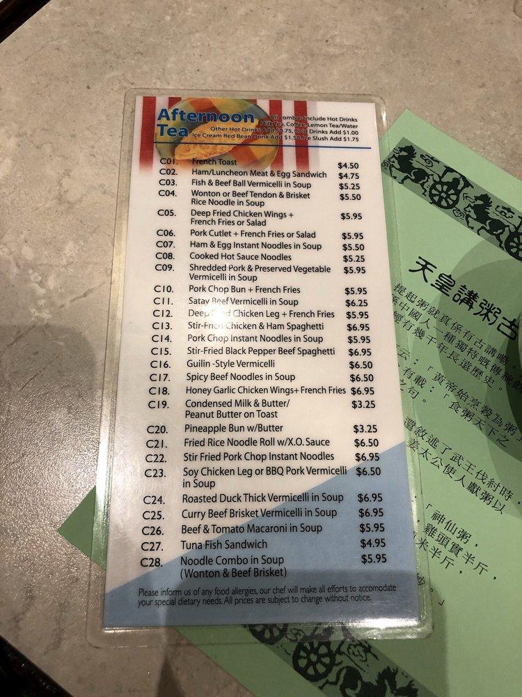 Carta del restaurante Congee Wong, Richmond Hill, 1 Spadina Rd