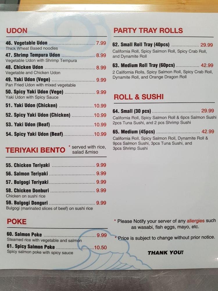 Menu at SUSHI KING restaurant, Mississauga