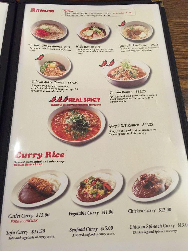 Menu at TOT Little Tokyo restaurant, Los Angeles