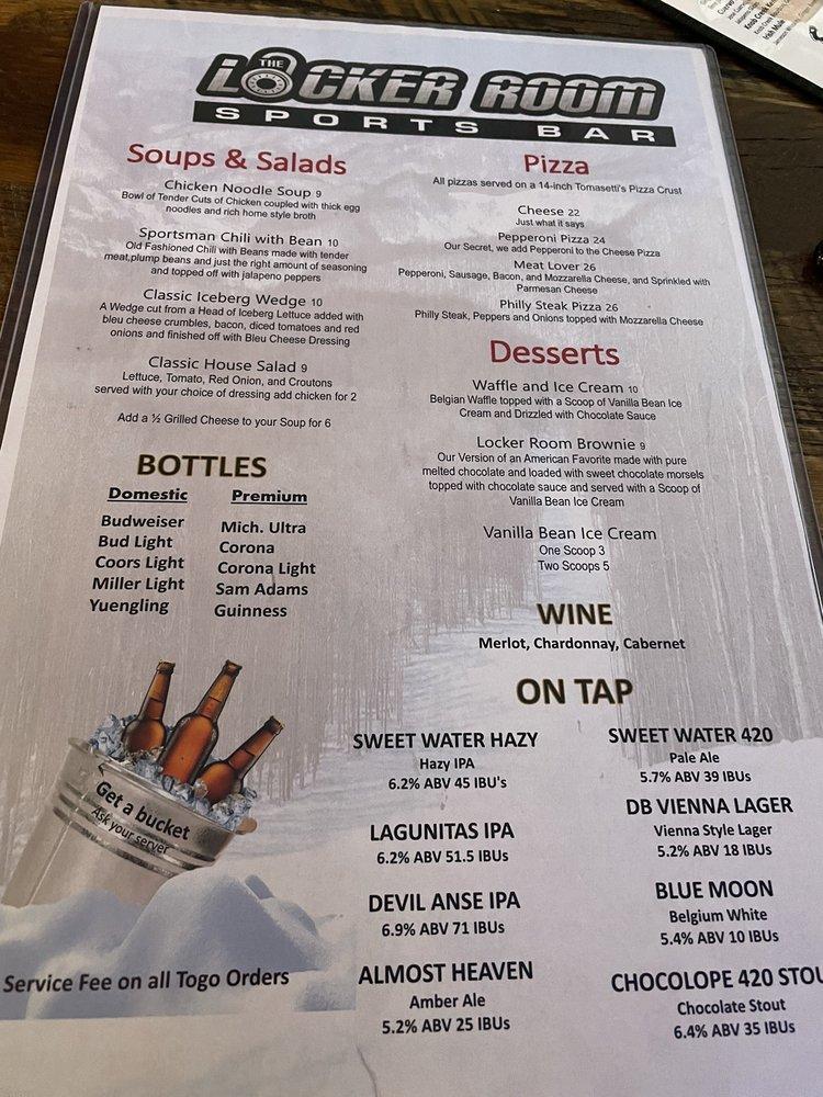 Menu at The Locker Room Sports Bar, Snowshoe