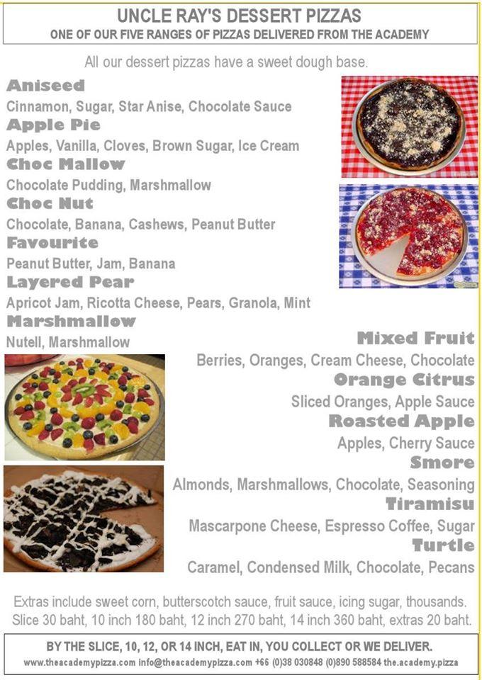 Menu at Uncle Ray's at The Academy pizzeria, Phla, 99/58 Moo 6