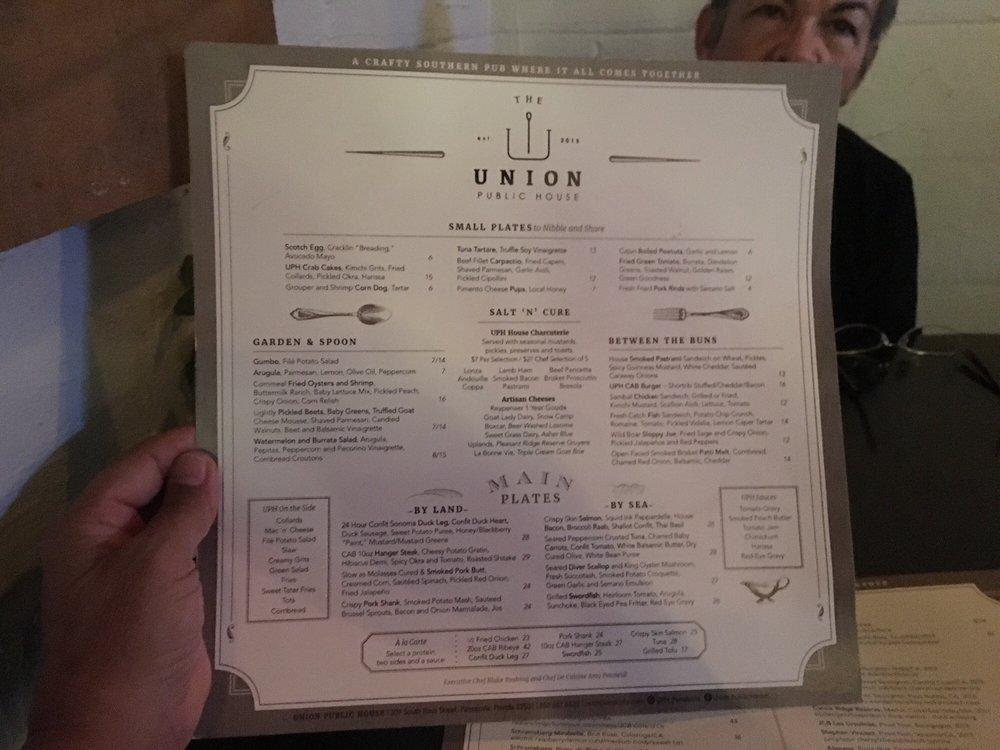 Menu at Union Public House, Pensacola, 36 E Garden St