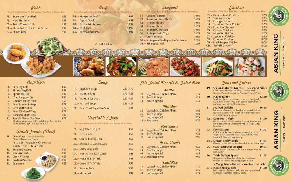 Menu at Asian King restaurant, Beavercreek