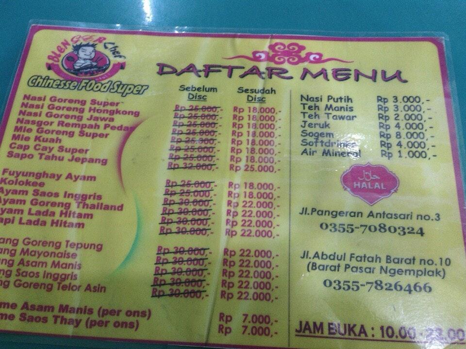 Menu at Blenger Chinese Food restaurant, Tulungagung