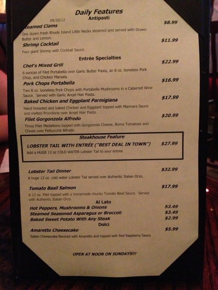 Menu at Delmonico's Italian Steakhouse, Orlando