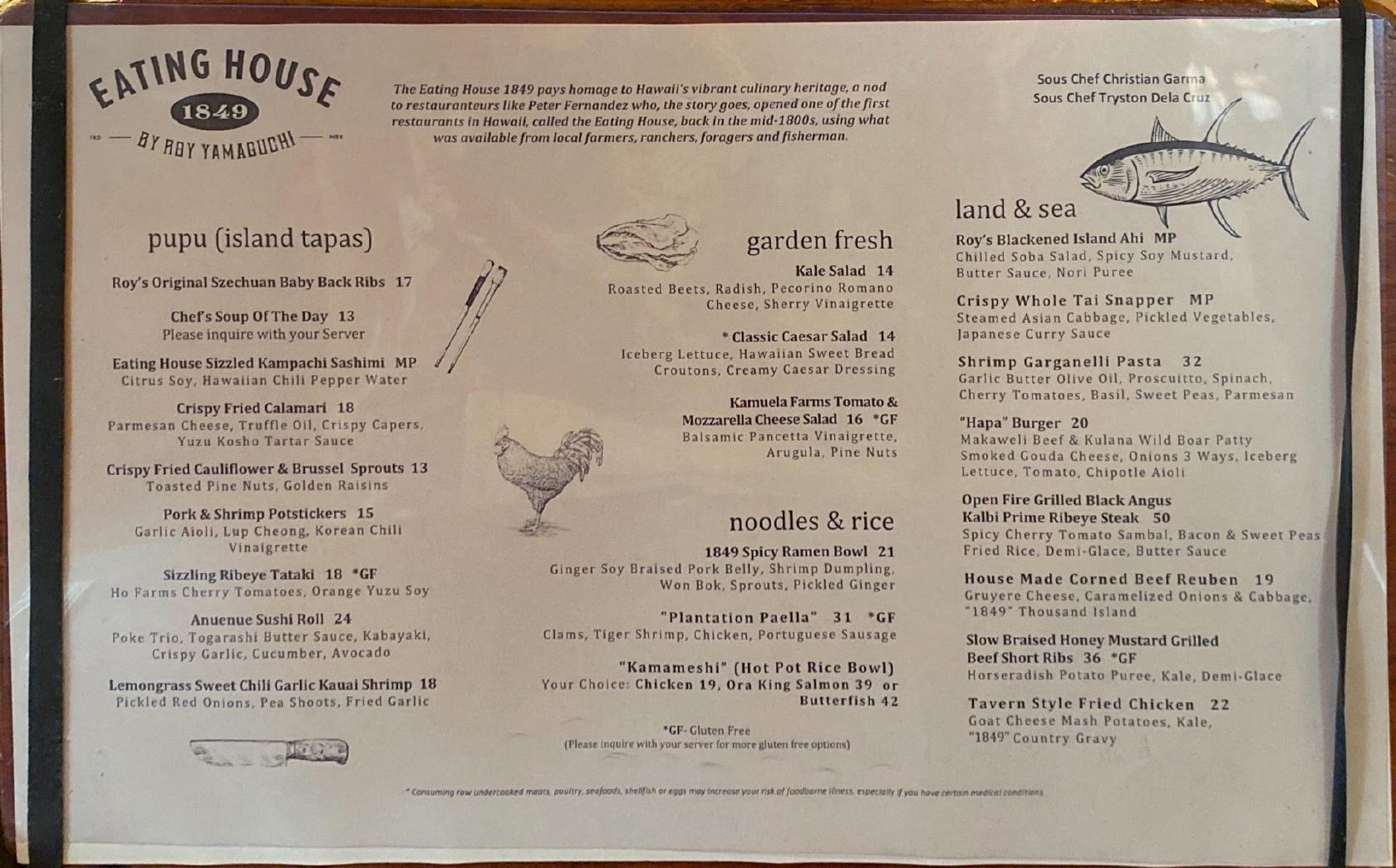 Menu at Eating House 1849 Koloa restaurant, Koloa