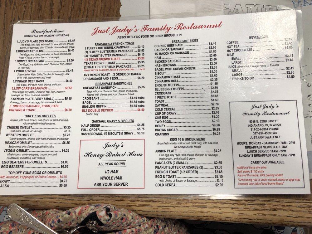 Menu at Just Judy's Restaurant, Indianapolis, E 62nd St
