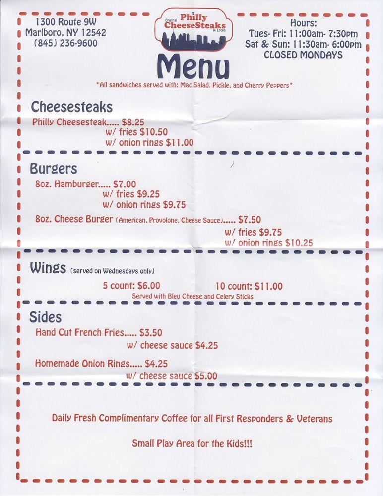 Menu at Philly Cheesesteaks and Locks restaurant, Marlboro