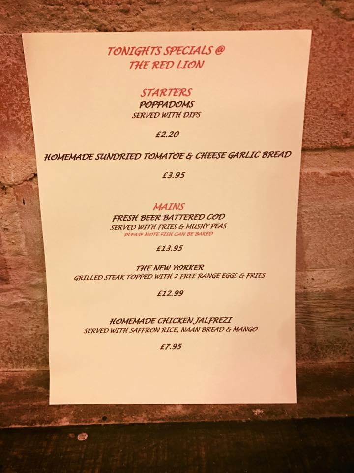 Menu at The Red Lion Margaretting pub & bar, Ingatestone, Main Road