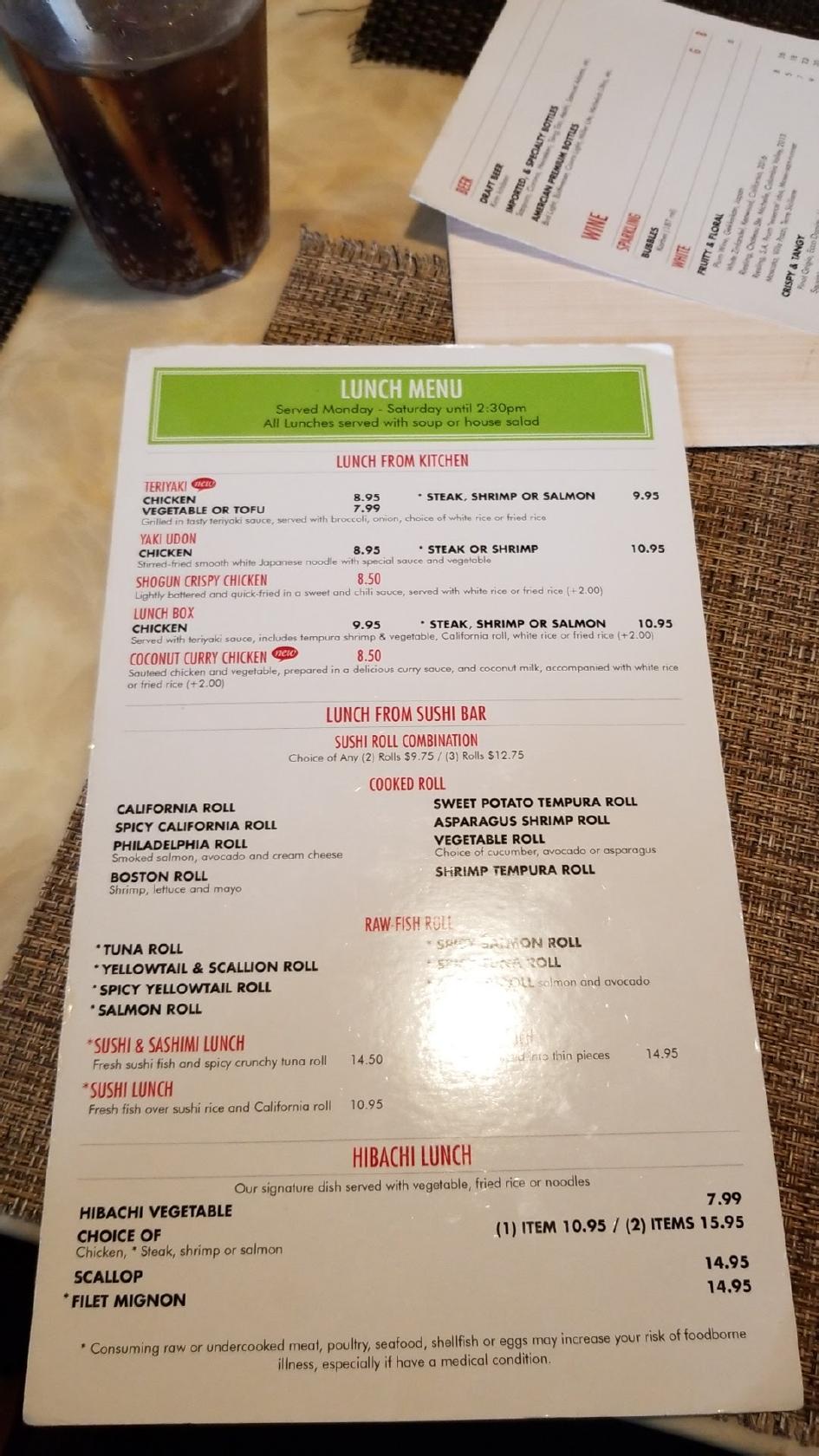 Menu at Taku Steak House restaurant, Columbus
