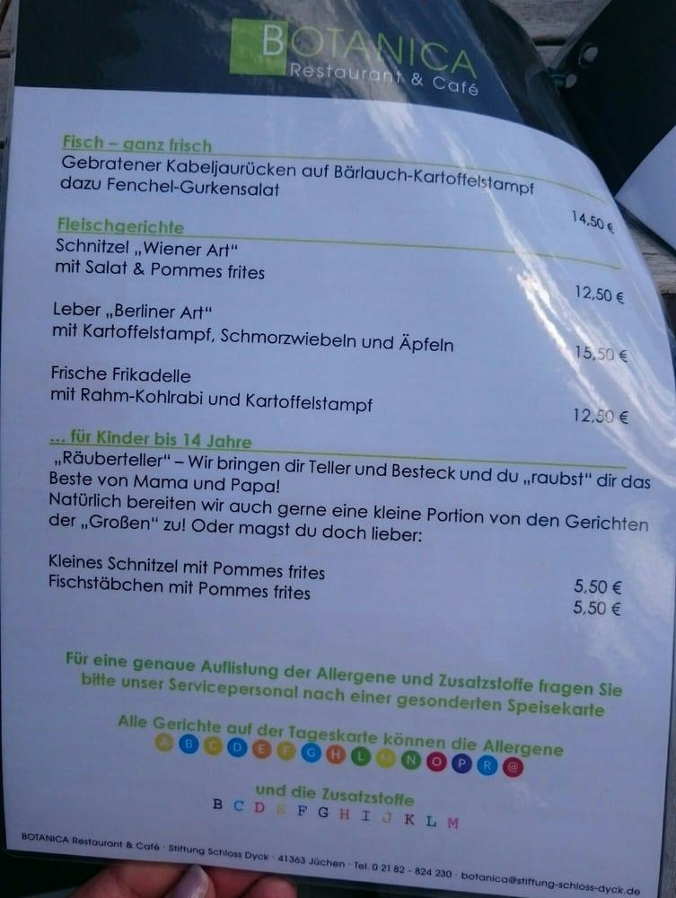 Menu at Botanica cafe, Jüchen