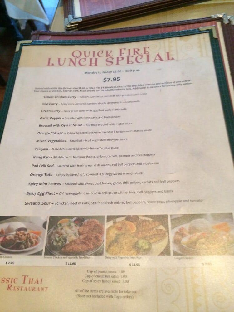 Menu at Classic Thai Restaurant, Los Angeles