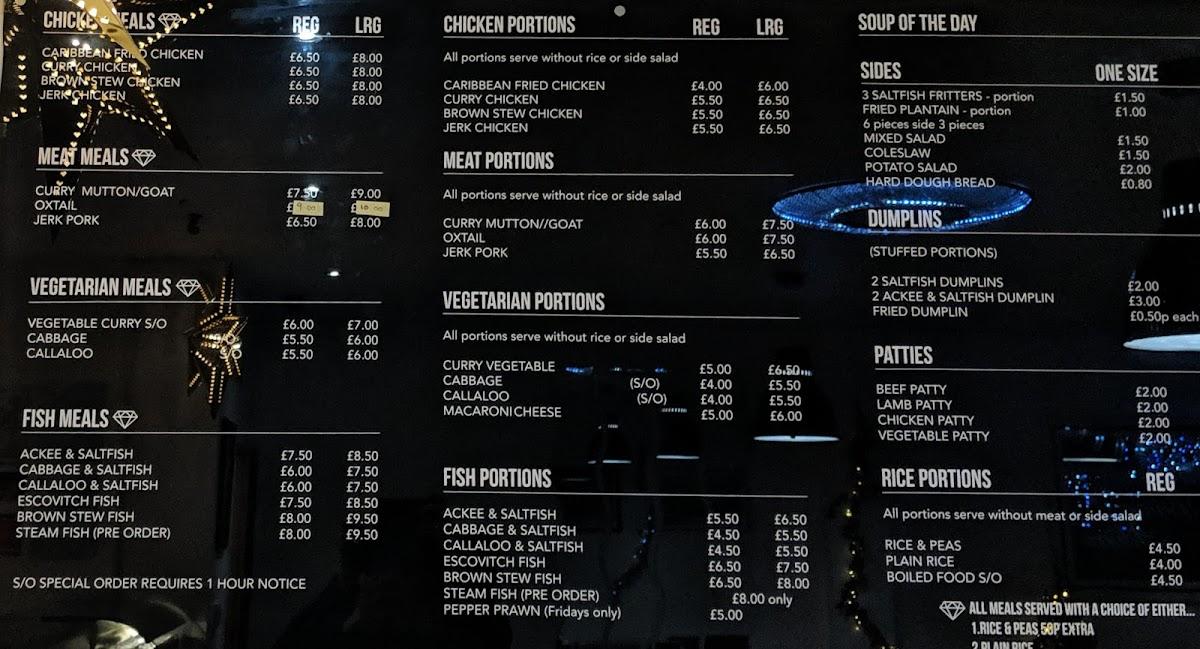 Menu at Jemz Caribbean restaurant, Bedford