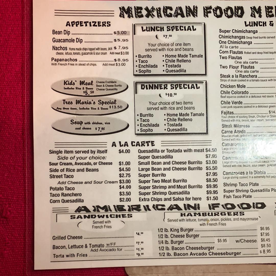 Menu at Las 3 Marias restaurant, Antioch