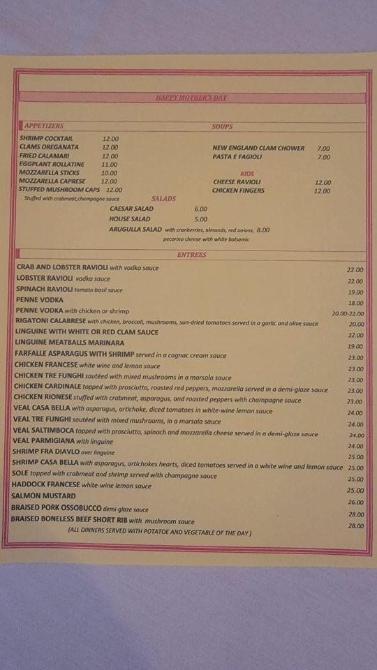 Menu at Casa Bella restaurant, Scranton