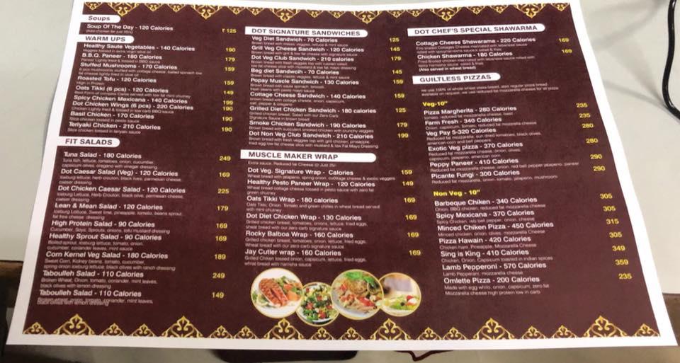 Menu at Dot, Bengaluru
