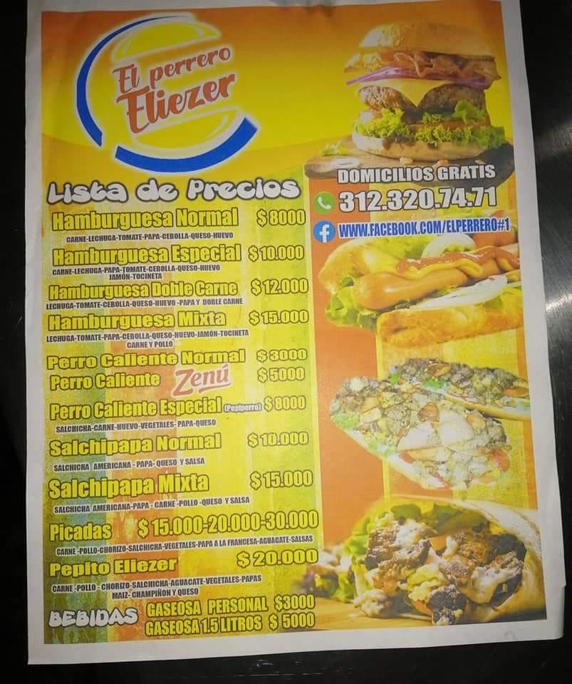 Carta del restaurante EL PERRERO ELIEZER, Puerto Carreño