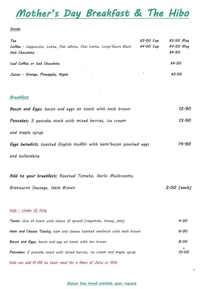 Menu at Hibernian Hotel Bendigo restaurant, Golden Square