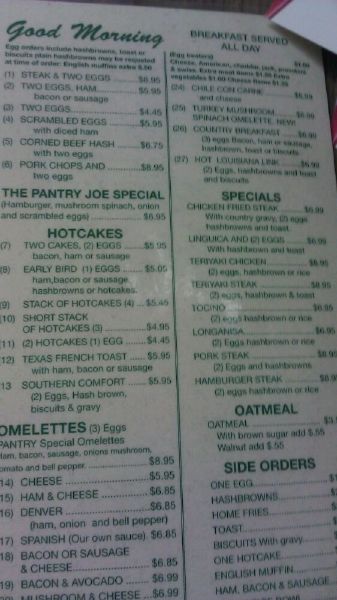 Menu at Pantry Family Restaurant, San Mateo, S El Camino Real