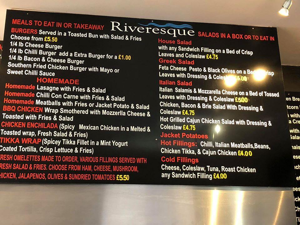 Menu at Riveresque cafe, Leeds