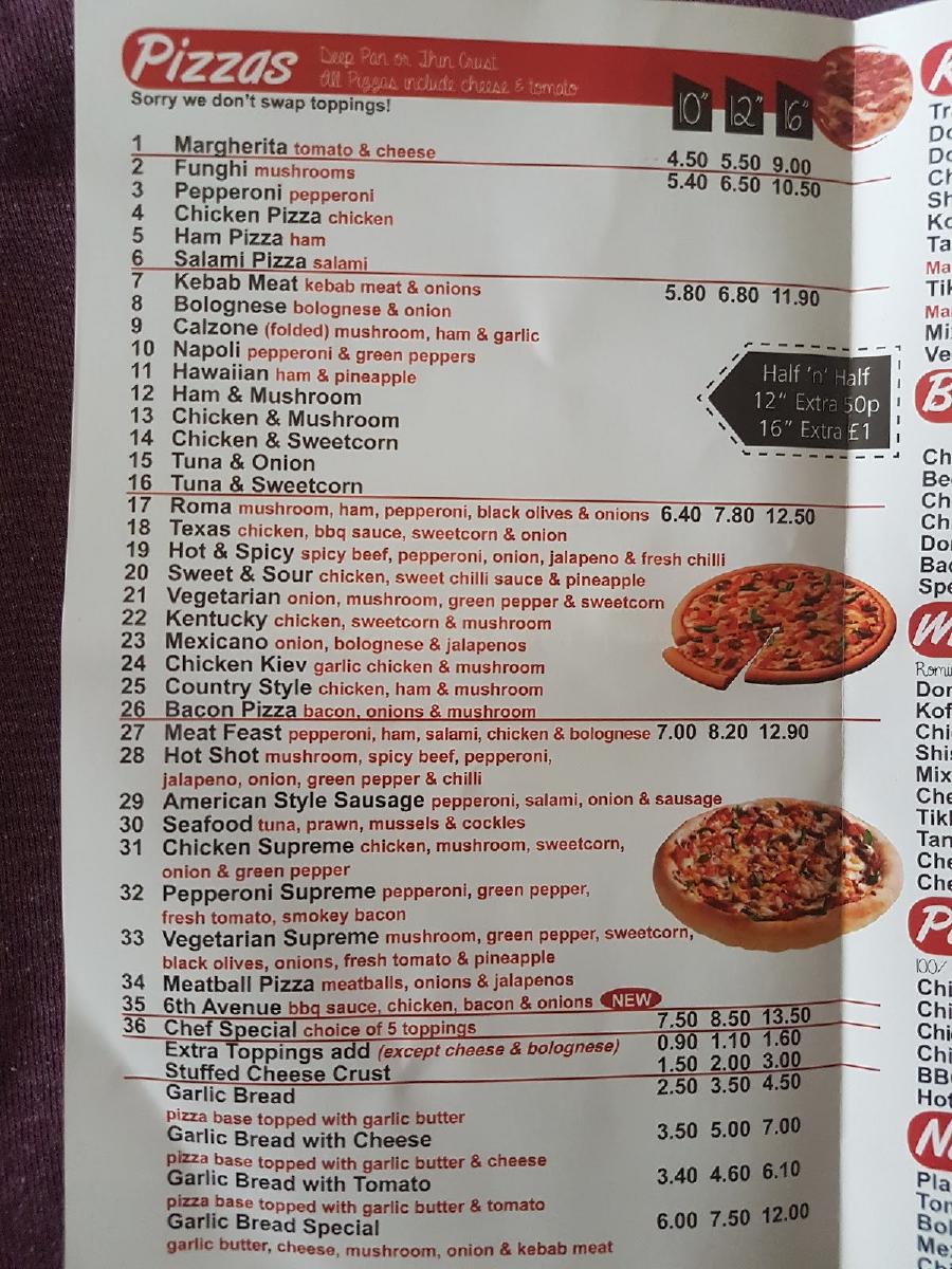 Menu at Rominos Pizza pizzeria, Gateshead