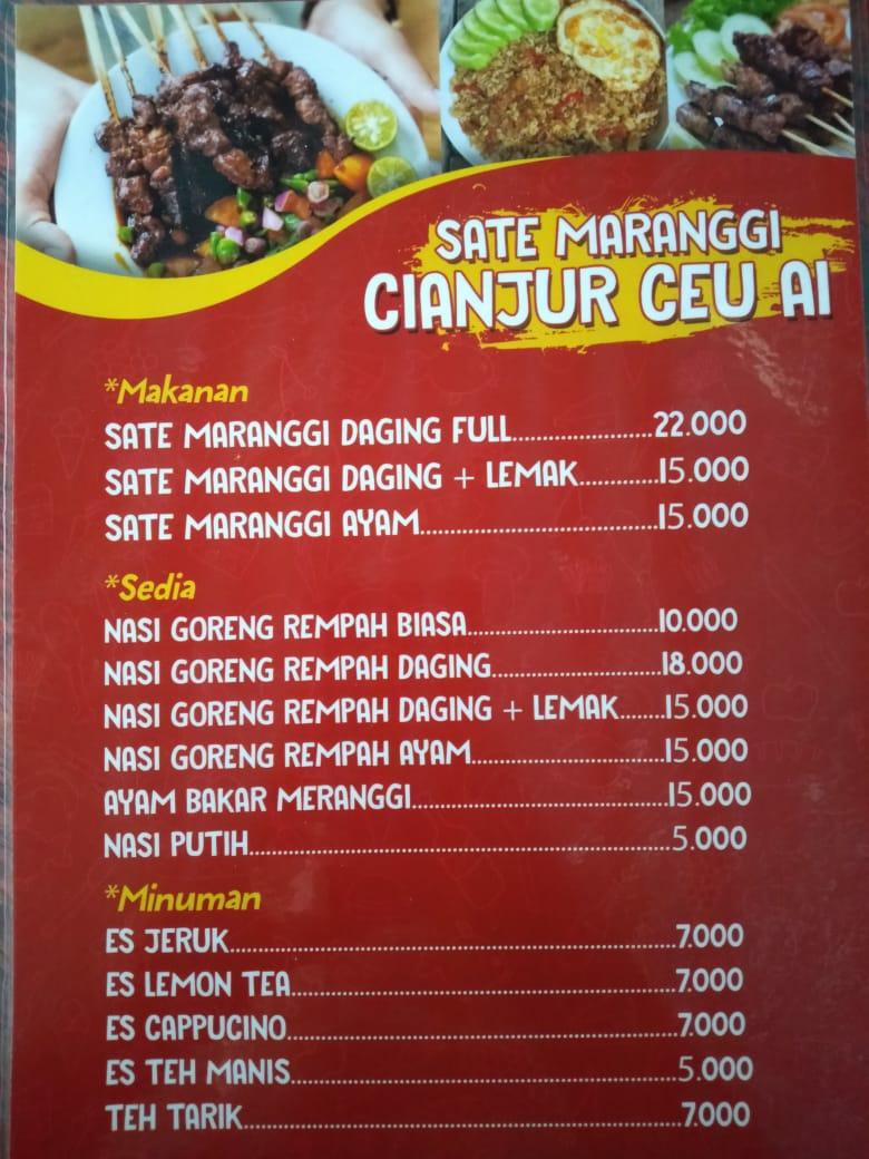 Menu at Sate Maranggi Ceu Ai restaurant, Bengkulu