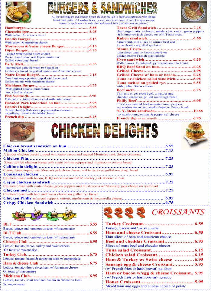 Menu at Bendix Restaurant Family, South Bend, W Western Ave