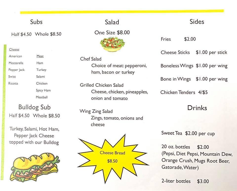 Menu at Bulldog Station restaurant, West Union