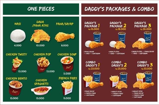 Menu at Daddys Chicken restaurant, Pekanbaru