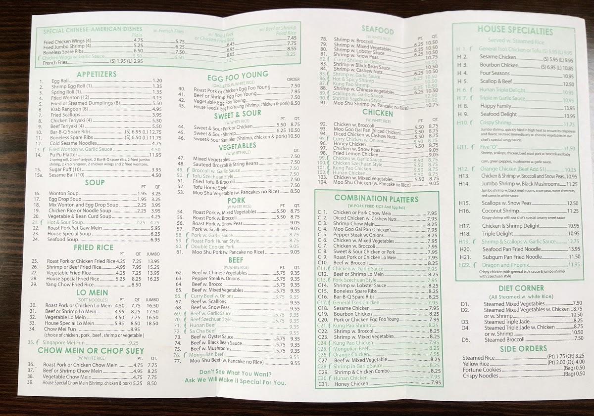 Menu at Lin's wok restaurant, Rockledge
